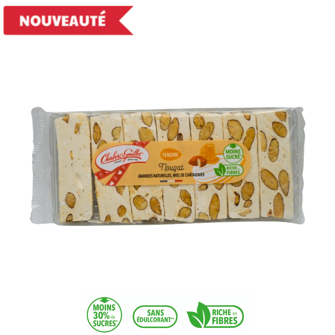 Nougat moins sucré* au miel de châtaigner - Barquette 120g | Nougat ...